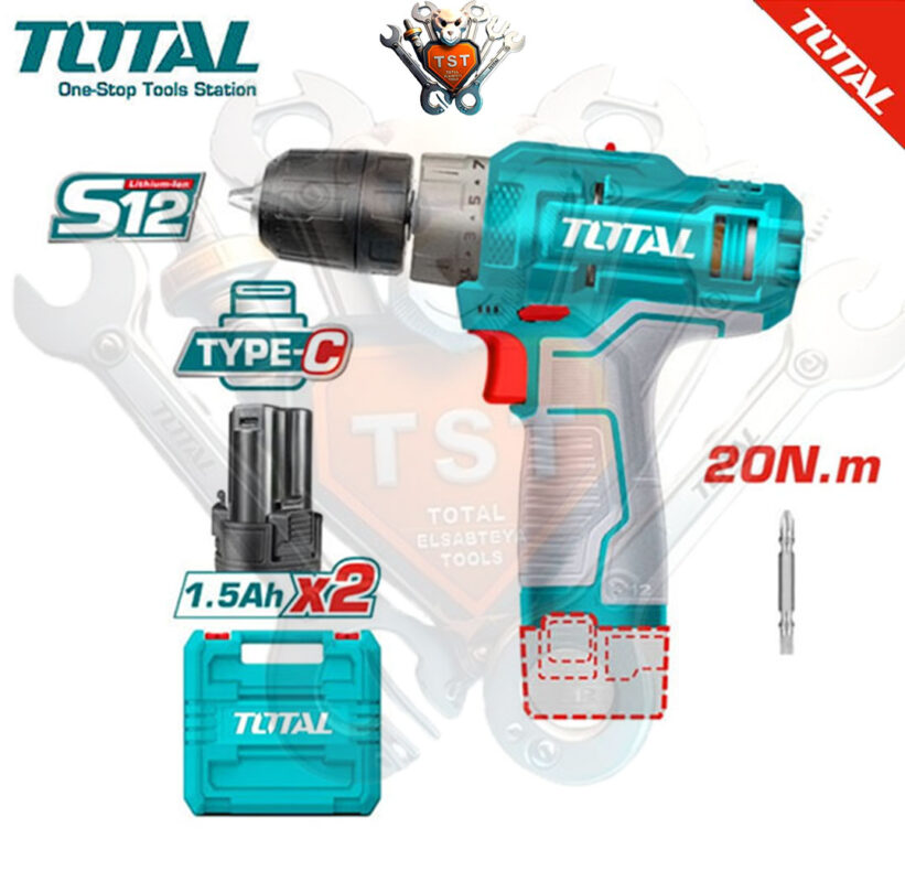 شنيور 12فولت 10مم 2بطارية قلم بدون شاحن (شاحن تايب سىtype-c) توتال ...