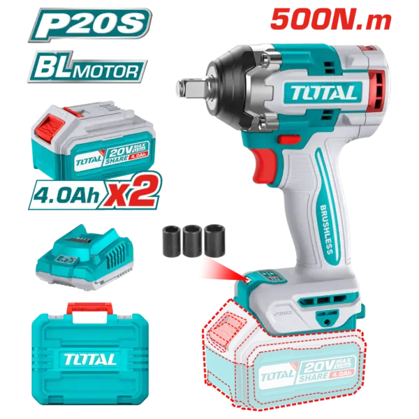 شنيور 20فولت 2/1″ 2بطارية 4امبير 500نيوتن توتال _ TIWLI2050 – توتال السبتية